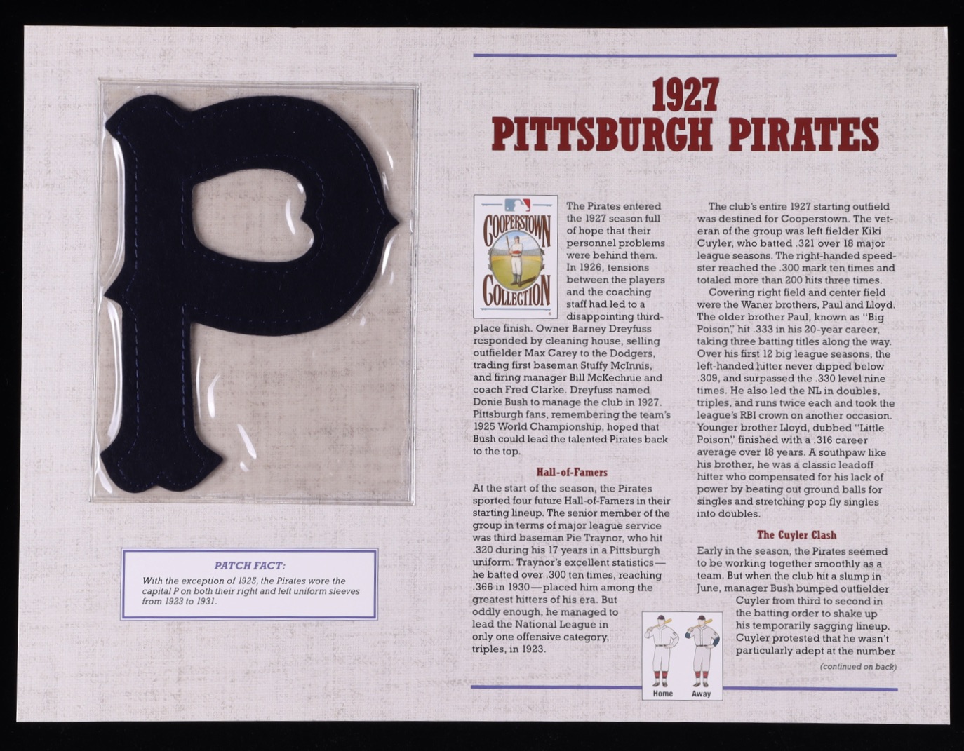 Official Cooperstown Collection 1927 Pirates Patch Card | Pristine Auction