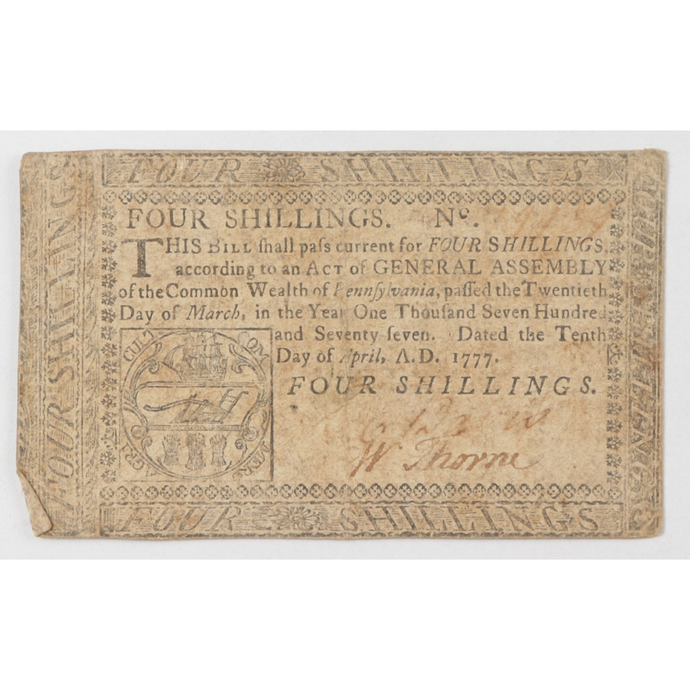 1777 4s. Four Shillings - Pennsylvania - Colonial Currency Note ...