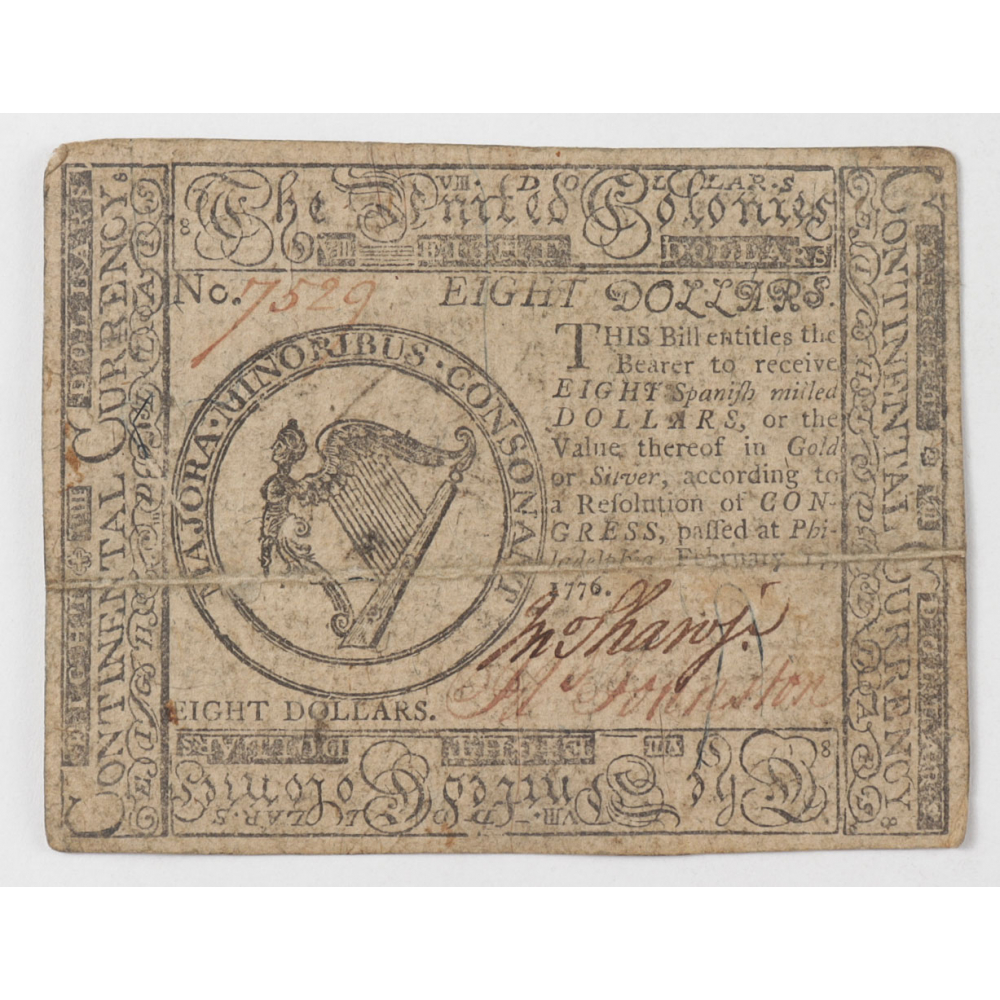 1776 $8 Eight Dollars - Continental - Colonial Currency Note | Pristine ...