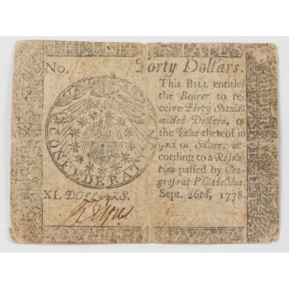 1778 $40 Forty Dollars - Continental - Colonial Currency Note ...