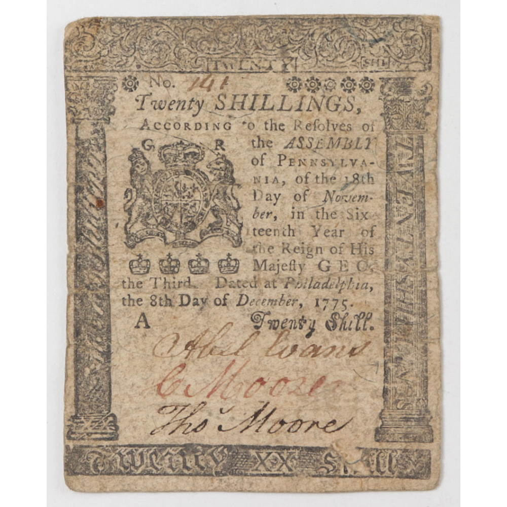 1775 20s. Twenty Shillings - Pennsylvania - Colonial Currency Note ...