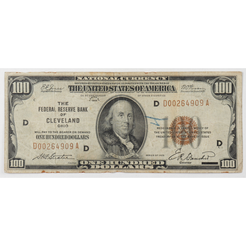 1929 $100 One-Hundred Dollars U.S. National Currency Bank Note with Brown Seal - The Federal ...