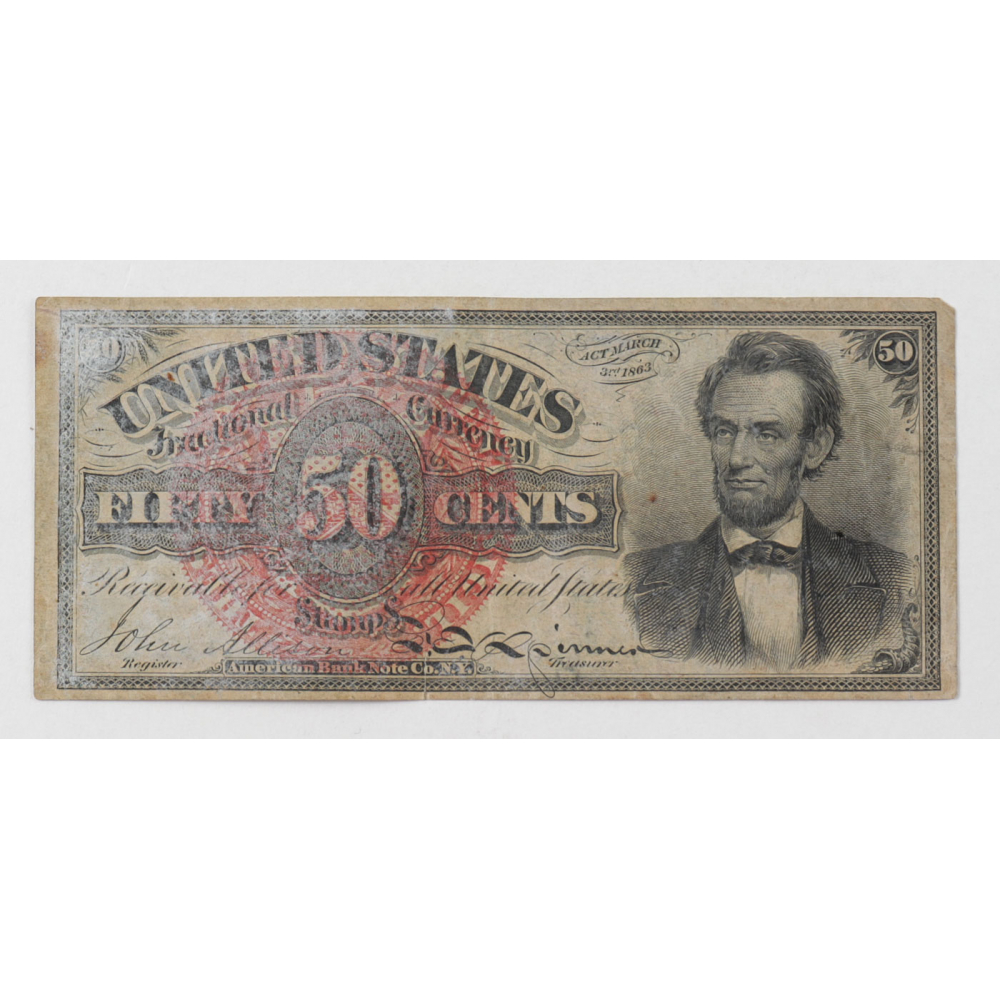 1869-1875 50¢ Fifty-Cents Abraham Lincoln U.S. Fractional Currency Bank ...