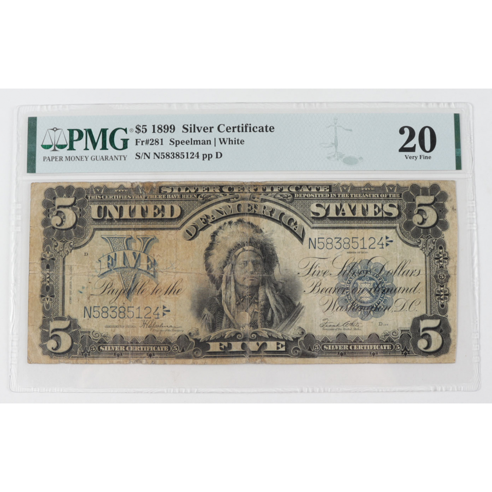 1899 $5 Five-Dollars "Indian Chief" U.S. Silver Certificate Large-Size ...