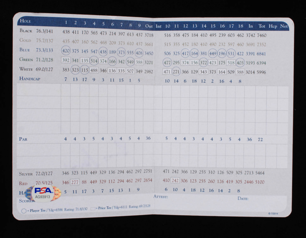 Gary Player Signed Bellerive Country Club Championships Score Card (PSA ...