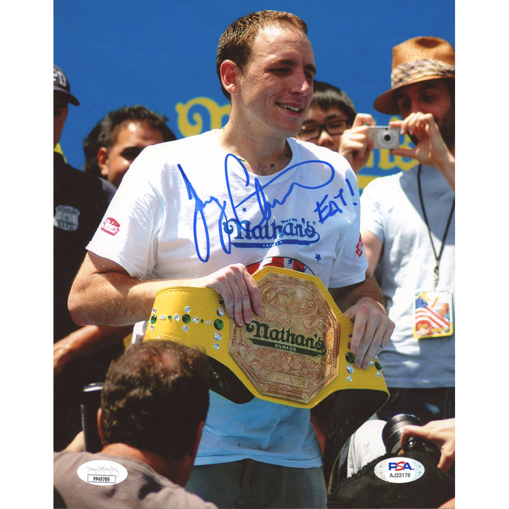 Joey Chestnut Signed 8x10 Photo Inscribed "EAT!" (JSA) | Pristine Auction