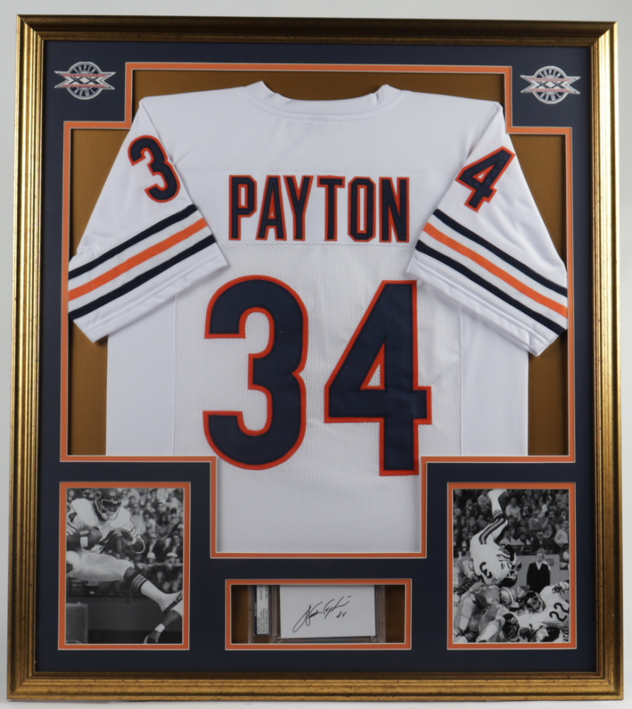 Walter Payton Signed 32x36 Custom Framed Cut Display With (2) Walter ...