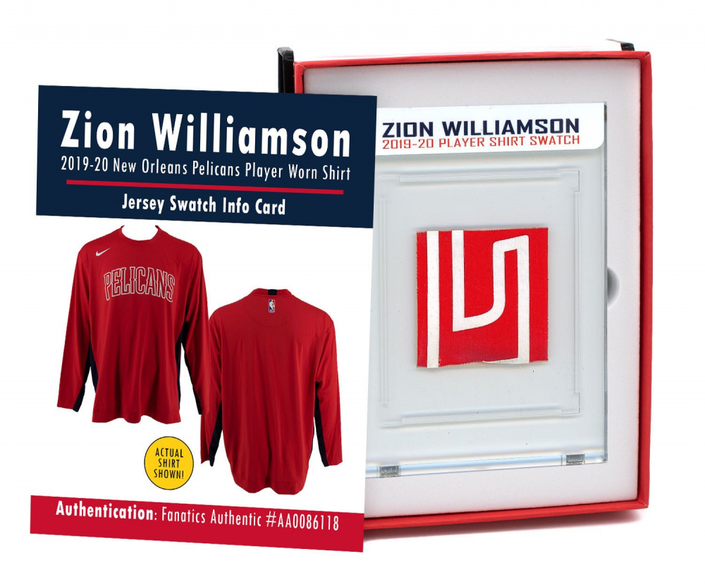 ZION WILLIAMSON 2019-20 PELICANS PLAYER-WORN SHIRT MYSTERY SWATCH BOX ...