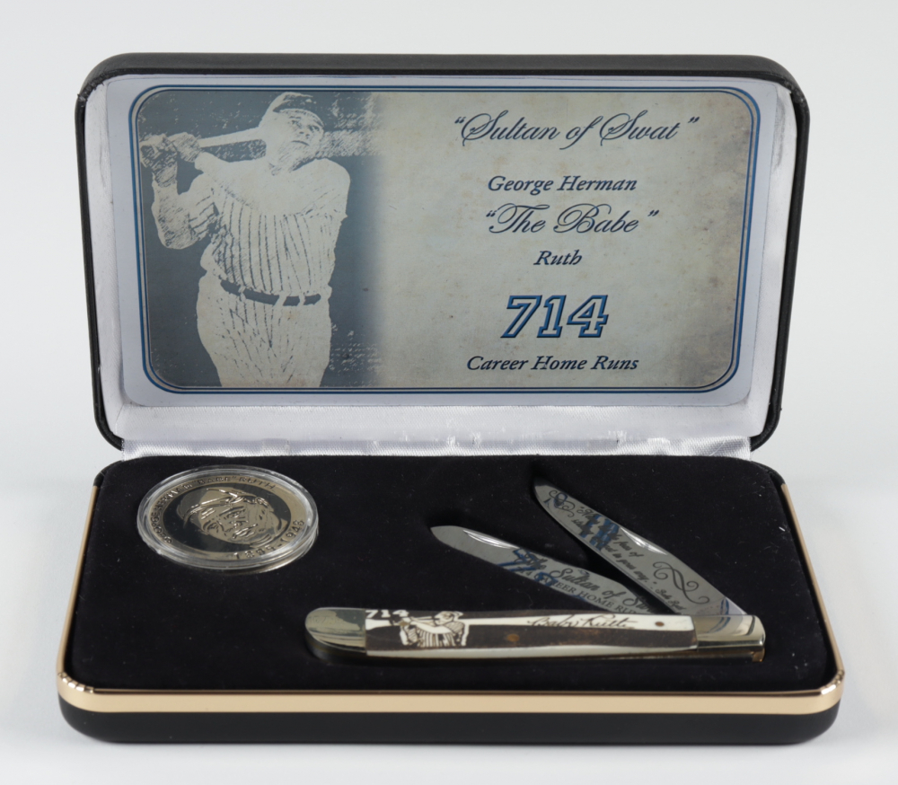 Vintage Babe Ruth "714 Career Home Runs" Pocket Knife Display with Coin ...