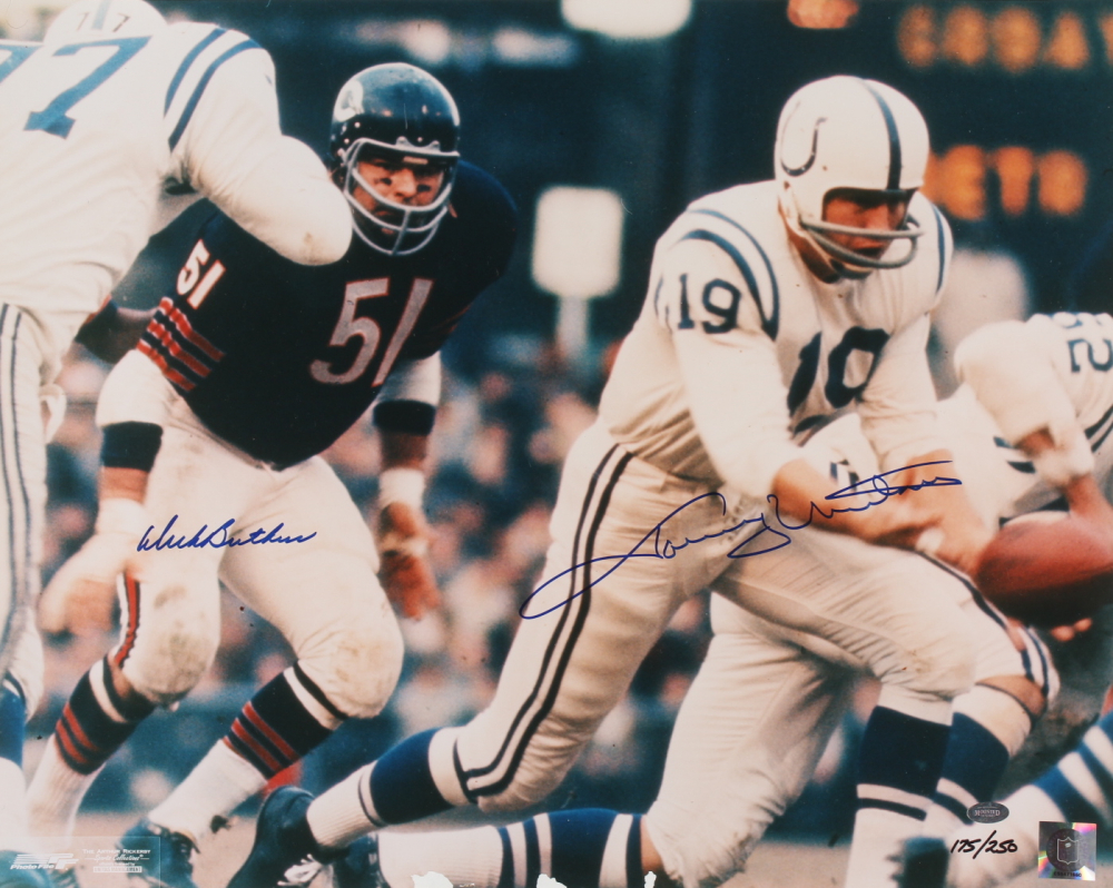 Dick Butkus & Johnny Unitas Signed LE 16x20 Photo (Mounted Memories COA ...