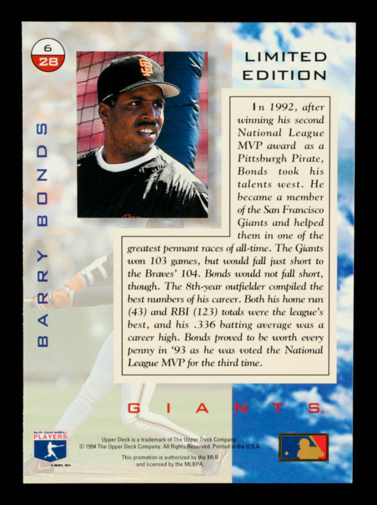 Barry Bonds 1994 Denny's Holograms #6 | Pristine Auction
