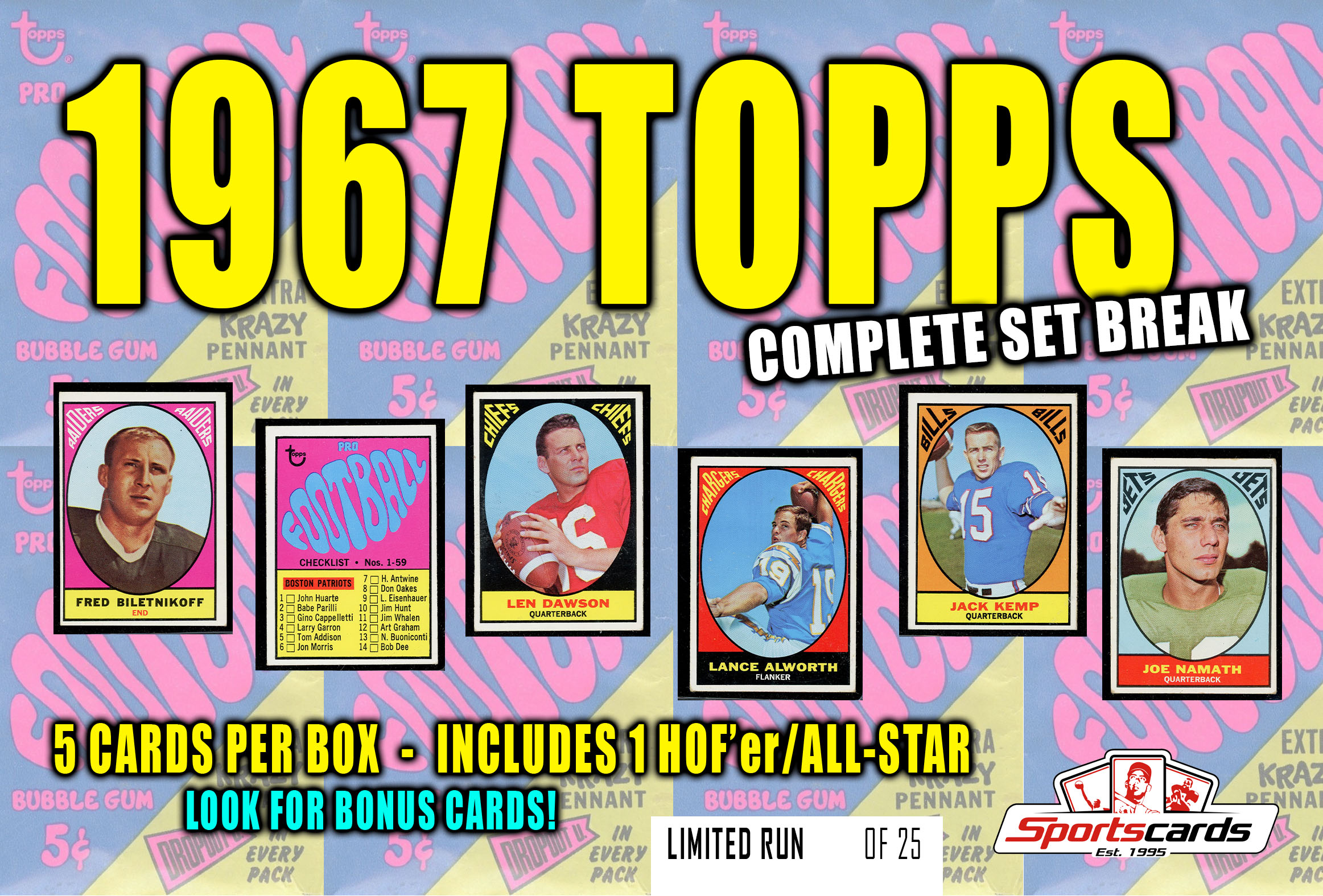 “1967 TOPPS FOOTBALL COMPLETE SET BREAK” Mystery BOX– 5 CARDS PER BOX ...