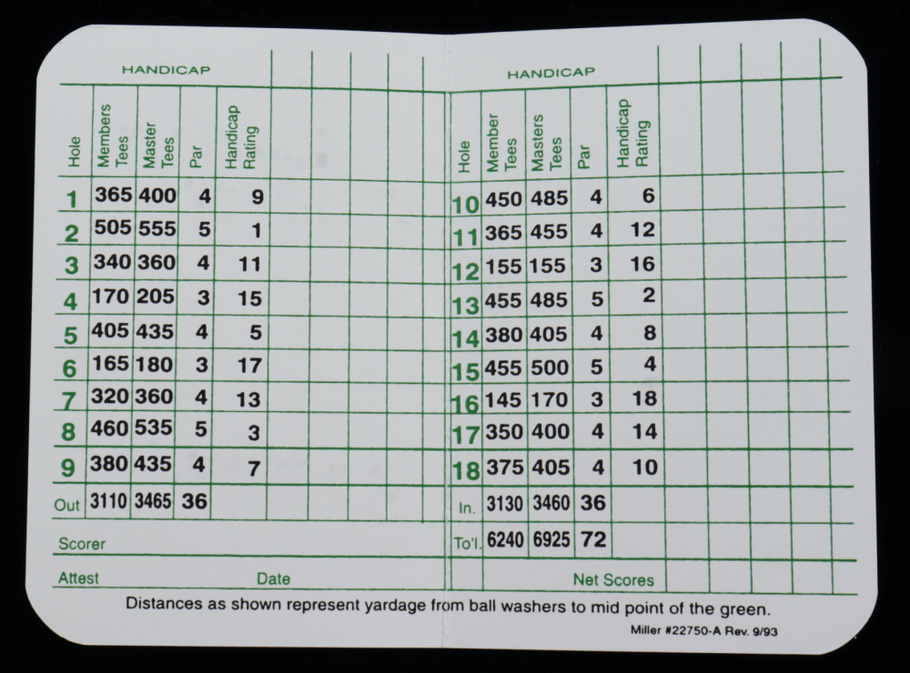 Gary Player Signed Augusta National Golf Club Score Card with Multiple ...