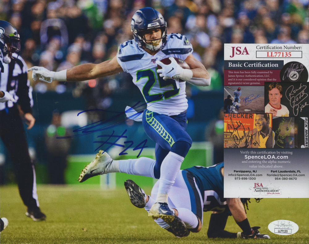 Travis Homer Signed Seahawks 8x10 Photo (JSA) | Pristine Auction