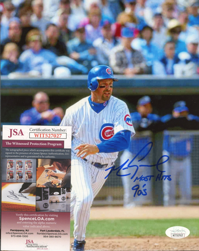 Mark Grace Signed Cubs 8x10 Photo Inscribed "Most Hits 90's" (JSA COA ...