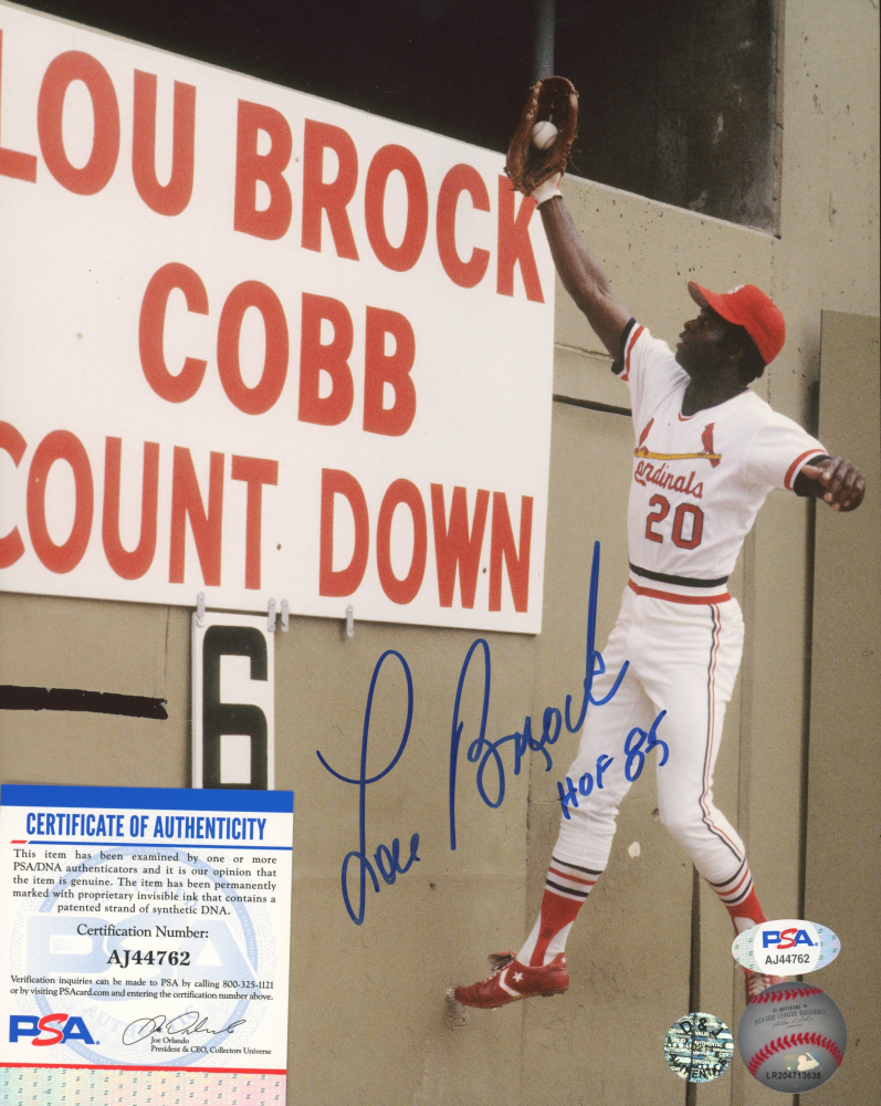 Lou Brock Signed Cardinals 8x10 Photo Inscribed "HOF 85" (PSA ...