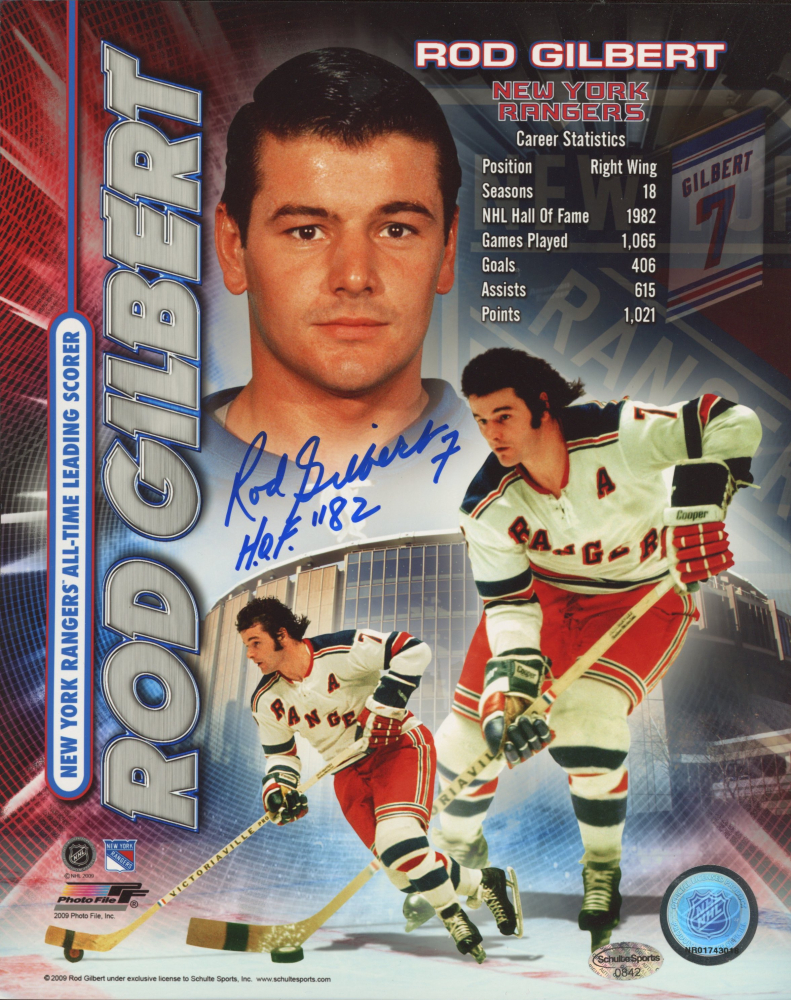 Rod Gilbert Signed Rangers 8x10 Photo Inscribed "H.O.F. 82" (Schulte ...