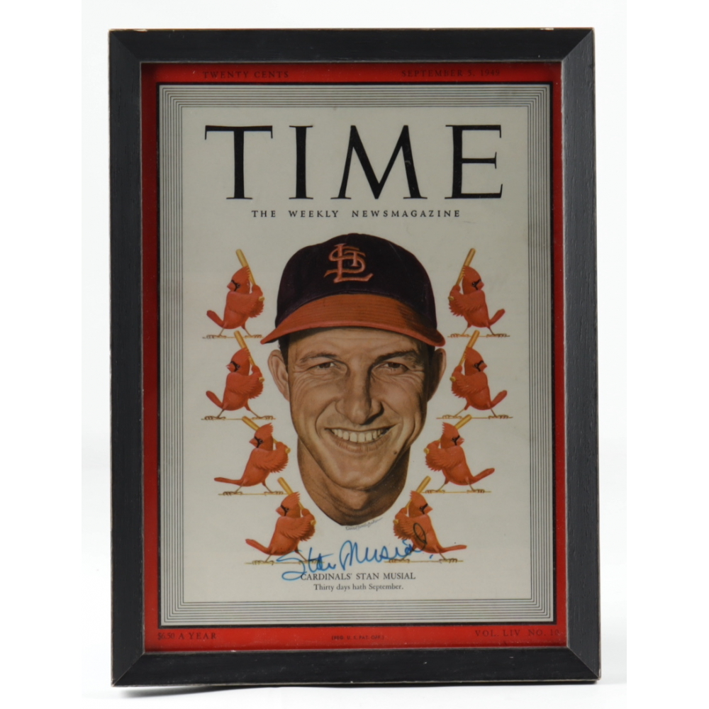 Stan Musial Signed 9x12 Custom Framed 1949 Time Magazine Display (JSA ...