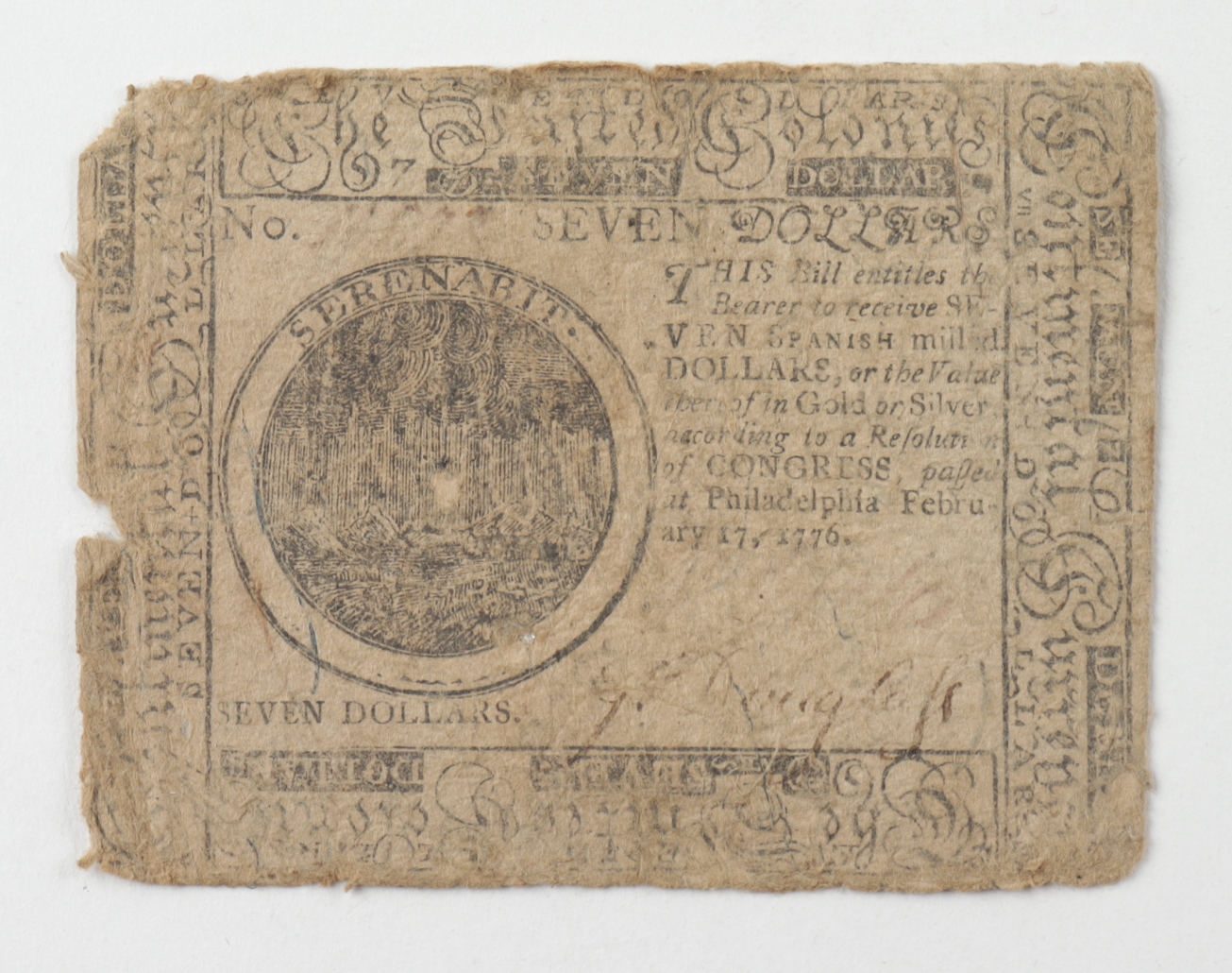 1776 $7 Seven Dollars - Continental - Colonial Currency Note | Pristine ...