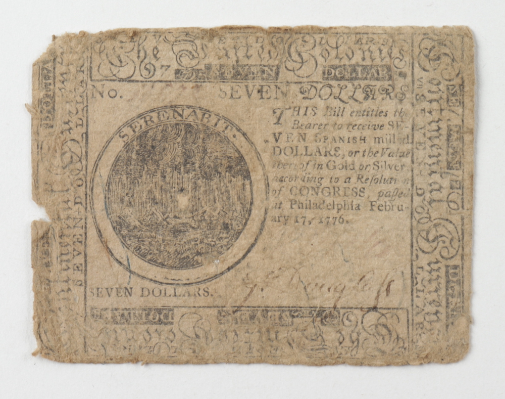1776 $7 Seven Dollars - Continental - Colonial Currency Note | Pristine ...