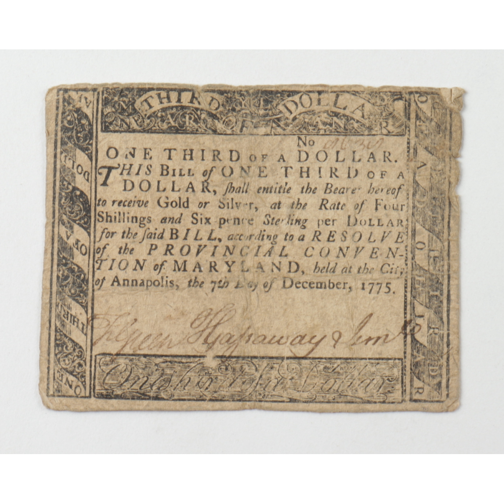 1775 $1/3 One Third-of-a-Dollar - Continental - Colonial Currency Note ...
