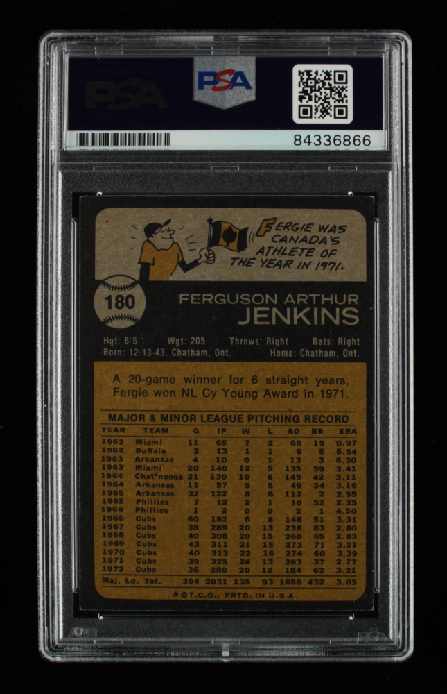 Ferguson Jenkins Signed 1973 Topps #180 (PSA Encapsulated) | Pristine ...