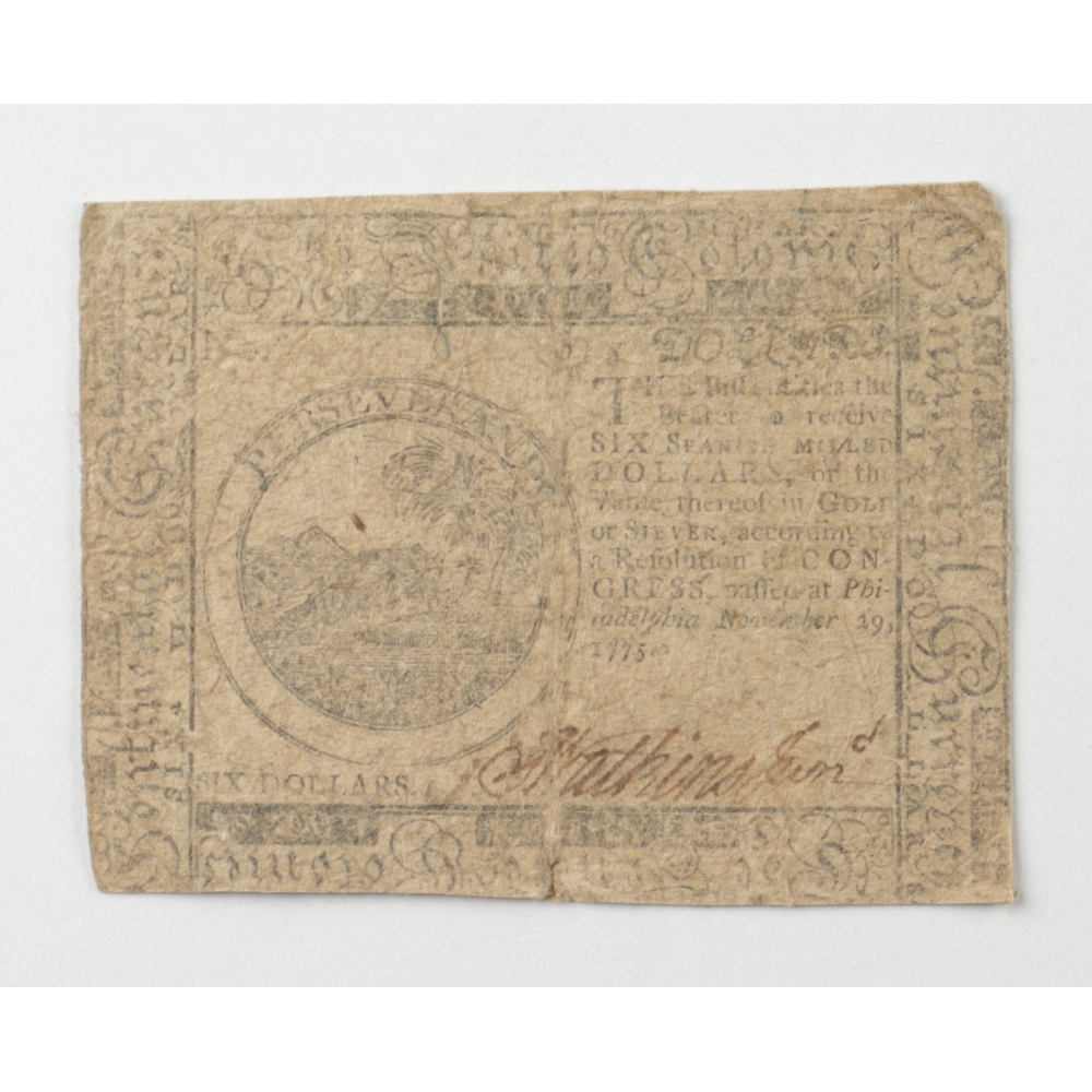 1775 $6 Six Dollars - Continental - Colonial Currency Note | Pristine ...