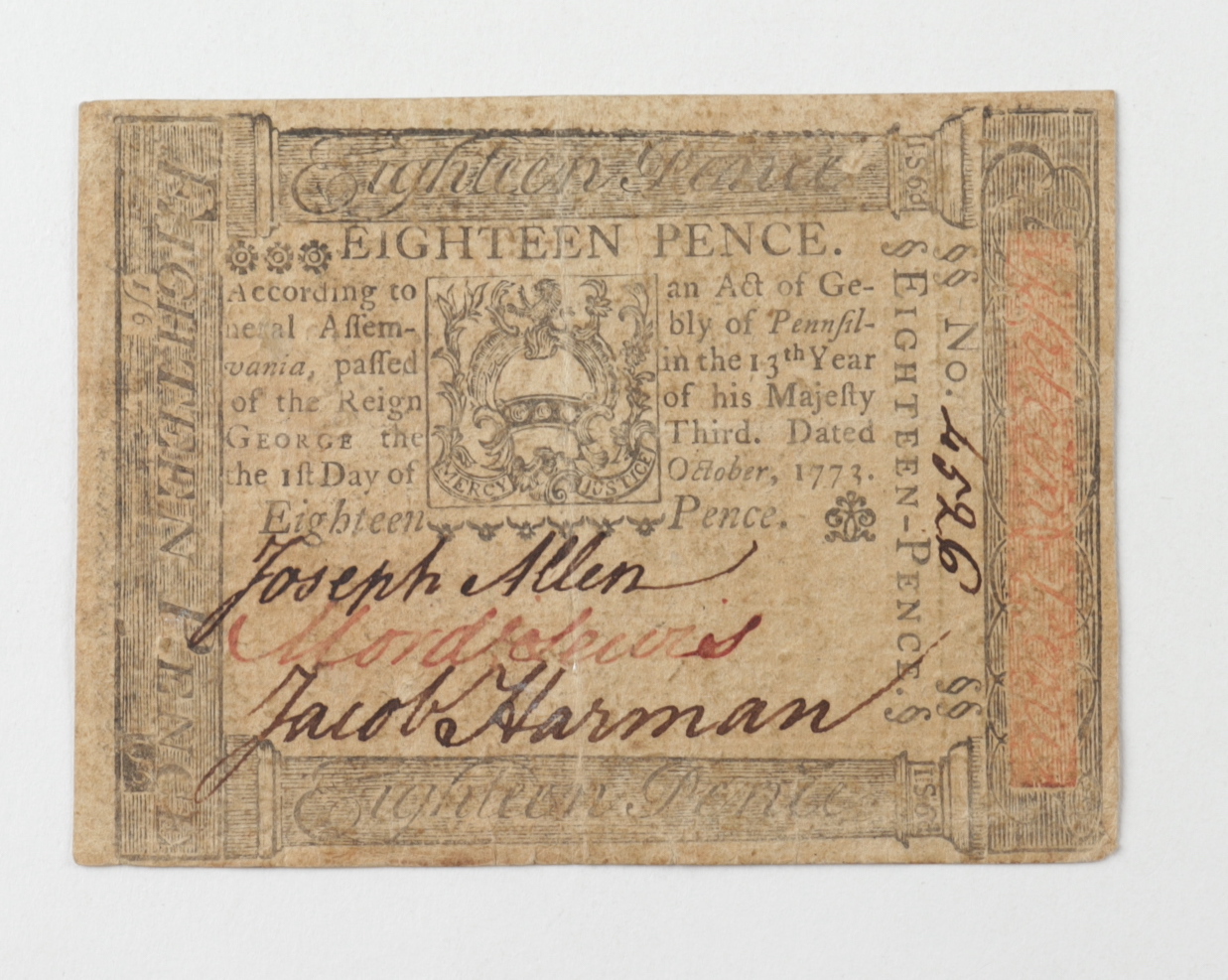 1773 18p Eighteen Pence - Pennsylvania - Colonial Currency Note ...