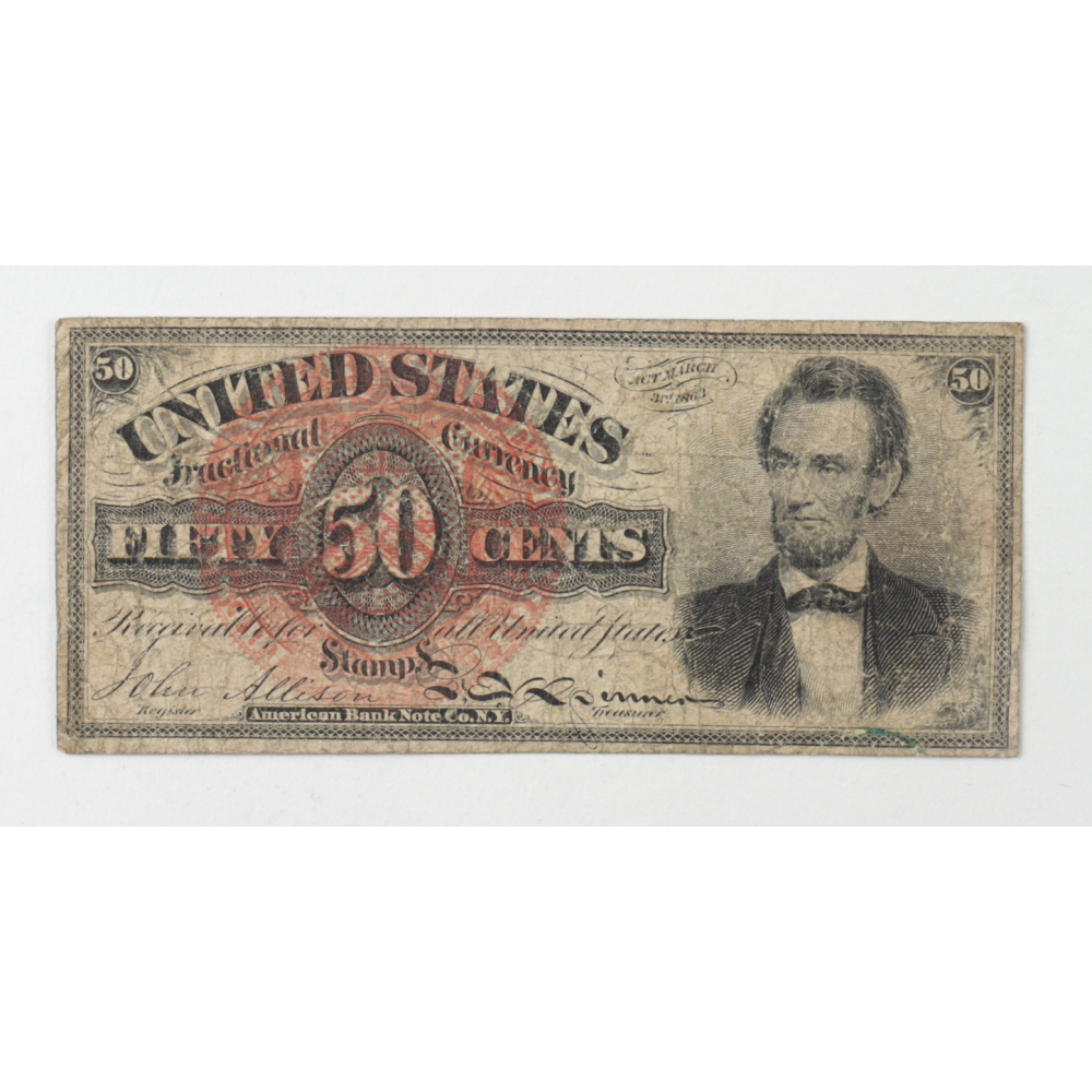 1869-1875 50¢ Fifty-Cents Abraham Lincoln U.S. Fractional Currency Bank ...