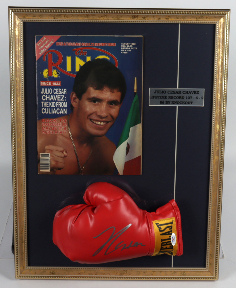 Julio Cesar Chavez Signed 16x21 Custom Framed Boxing Glove Display with ...