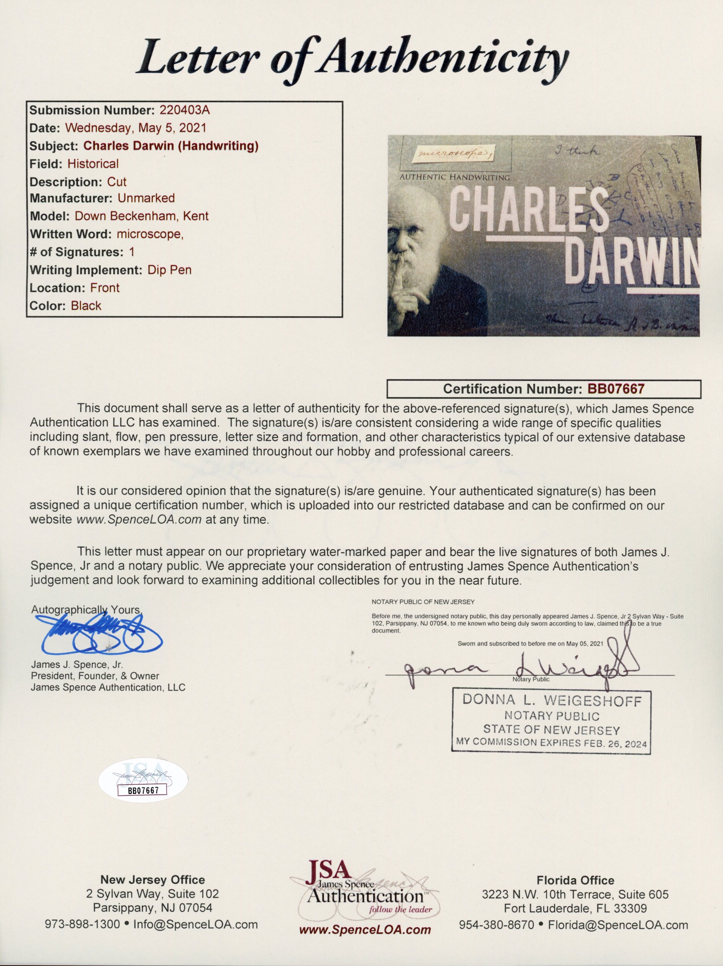 Charles Darwin Hand-Written Word (JSA LOA) | Pristine Auction
