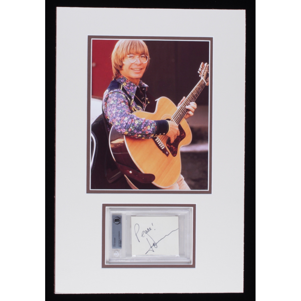John Denver Signed 12x18 Custom Matted Display Inscribed "Peace!" (BGS ...