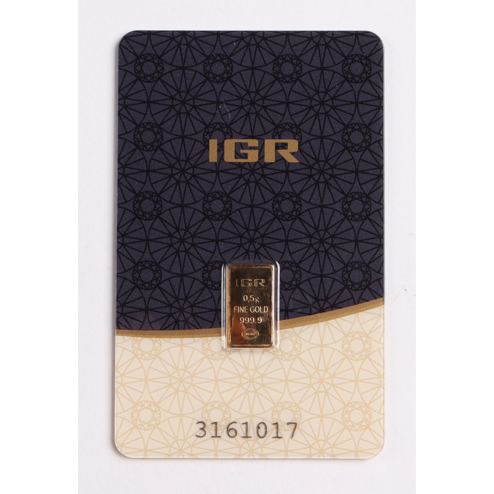 0.5 Gram IGR Gold Bar in Assay Card | Pristine Auction