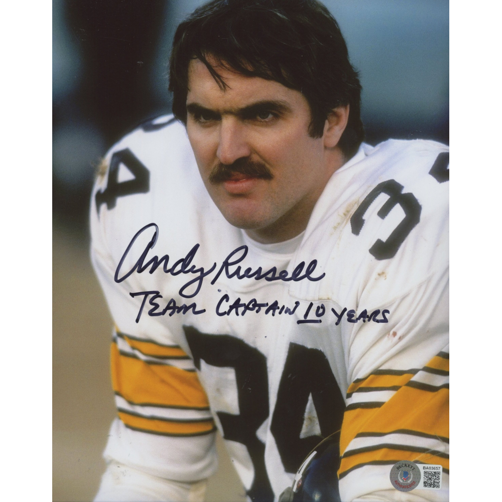 Andy Russell Signed Steelers 8x10 Photo Inscribed "Team Captain 10 ...