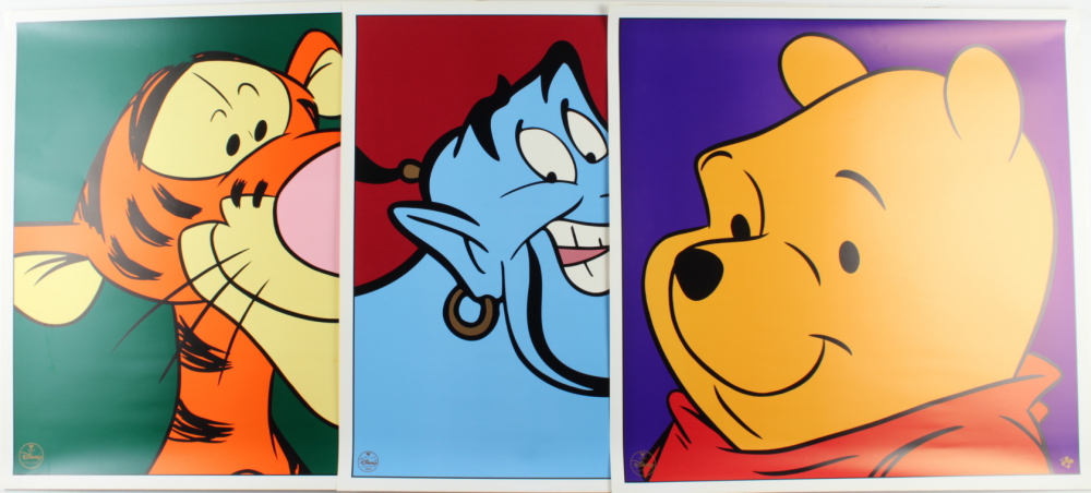 Set of (3) 1997 Disney Character LE 23x23 Lithographs with Winnie the ...