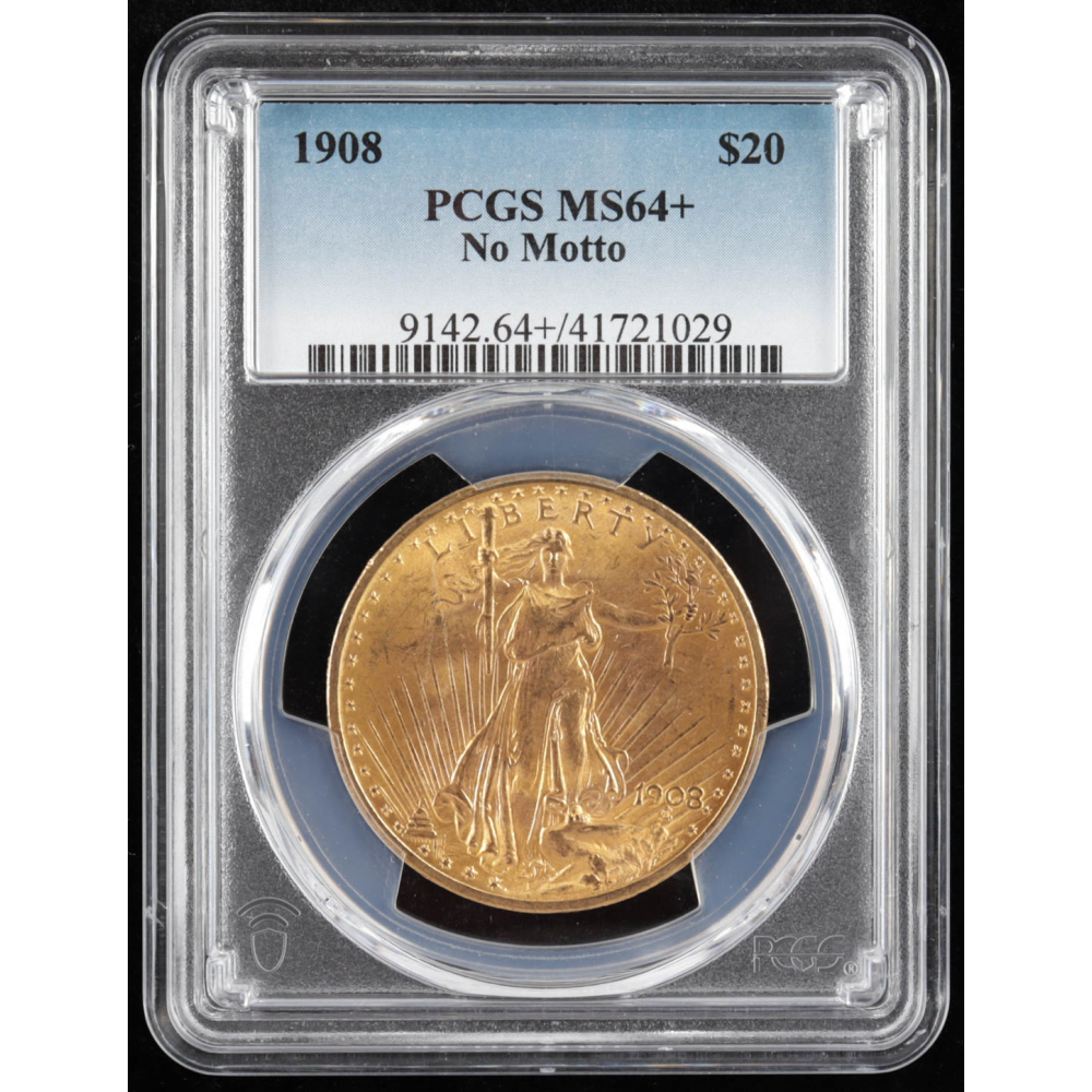 1908 $20 Twenty-Dollar Saint-Gaudens Double Eagle Gold Coin (No Motto ...
