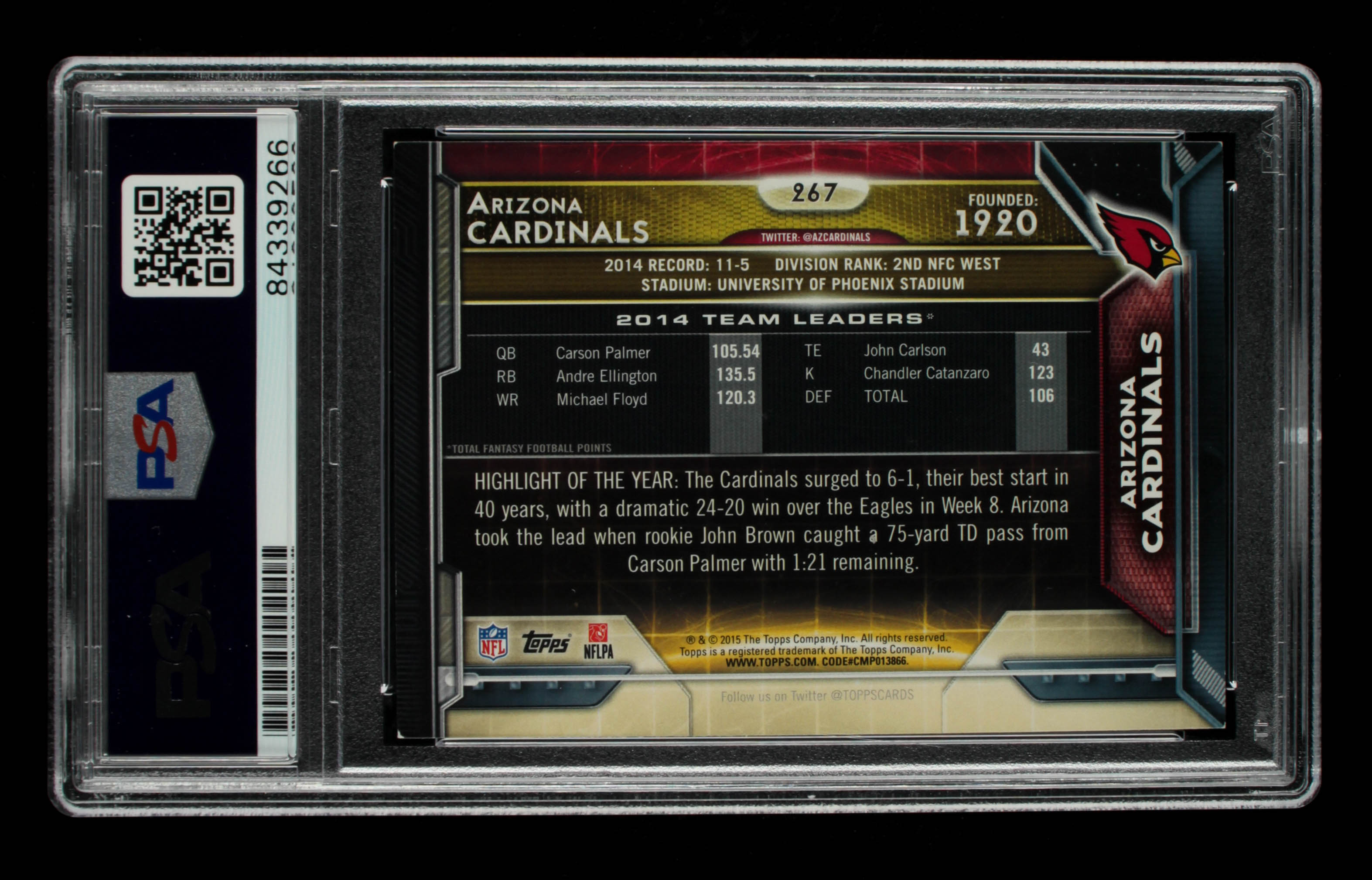 Larry Fitzgerald Signed 2015 Topps #267 Arizona Cardinals / Carson ...
