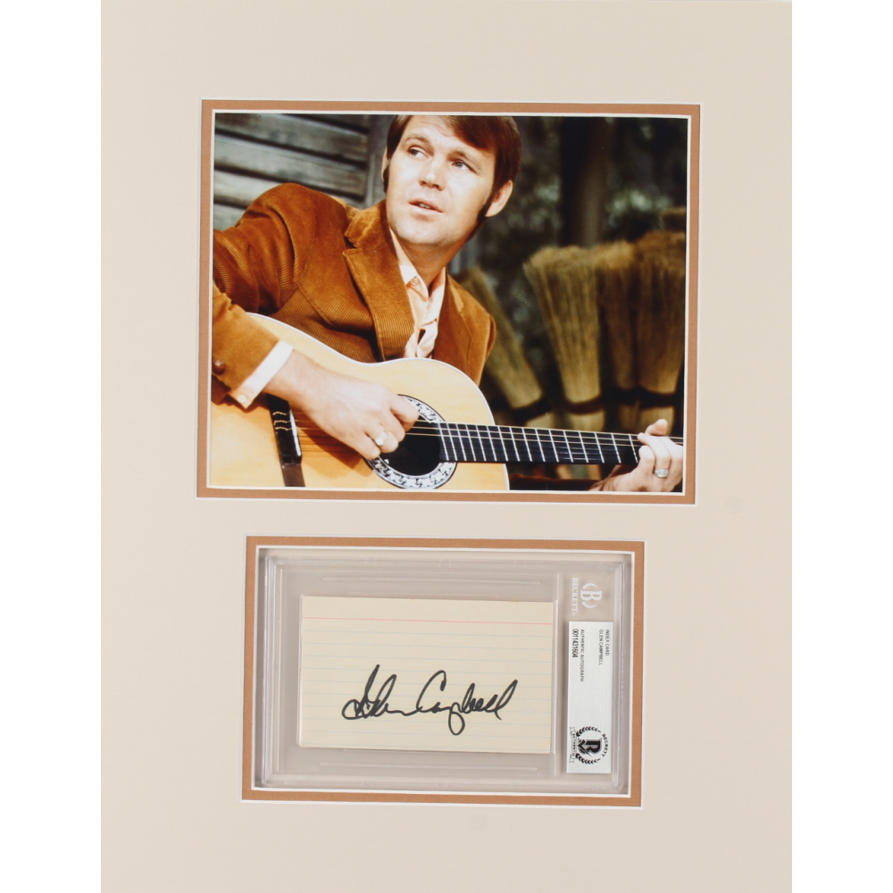 Glen Campbell Signed 14x18 Custom Matted Index Card Display (BGS ...