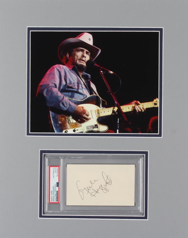 Merle Haggard Signed 14x18 Custom Matted Index Card Display (PSA ...