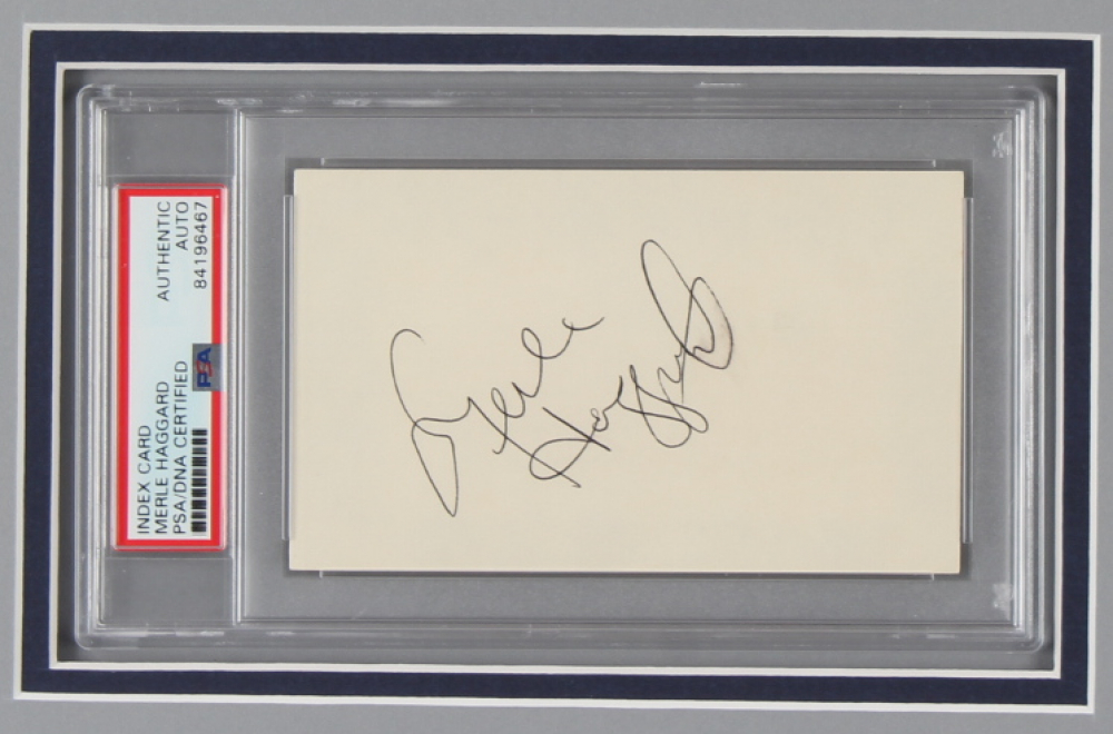 Merle Haggard Signed 14x18 Custom Matted Index Card Display (PSA ...