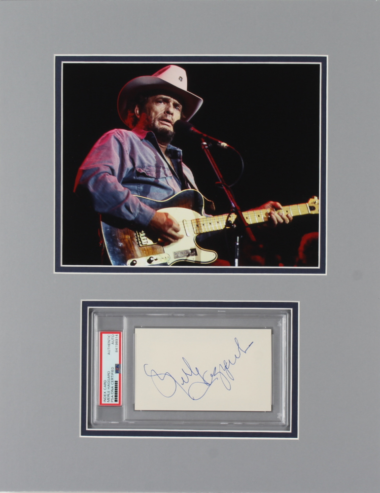 Merle Haggard Signed 14x18 Custom Matted Index Card Display (PSA ...