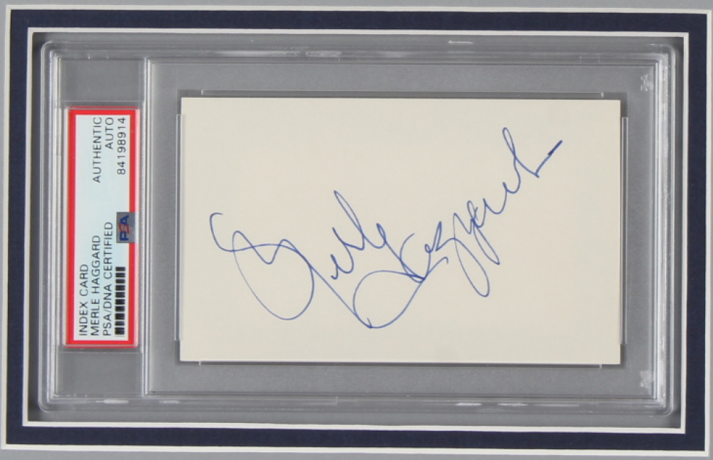 Merle Haggard Signed 14x18 Custom Matted Index Card Display (PSA ...