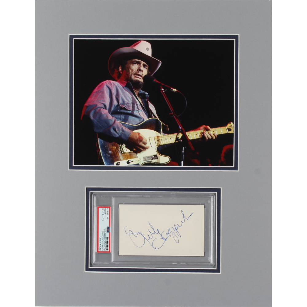 Merle Haggard Signed 14x18 Custom Matted Index Card Display (PSA ...