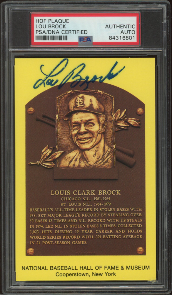 Lou Brock Signed Hall of Fame Plaque Postcard (PSA Encapsulated ...