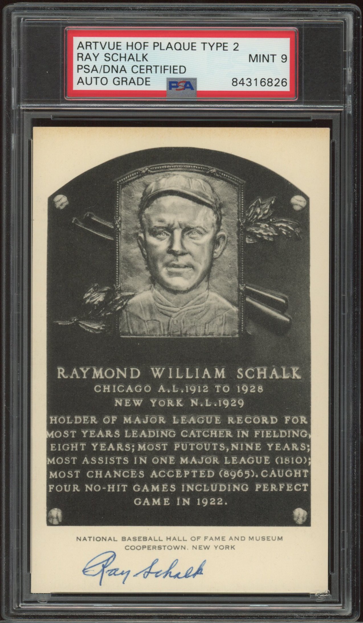 Ray Schalk Signed Hall of Fame Plaque Postcard (PSA Encapsulated ...