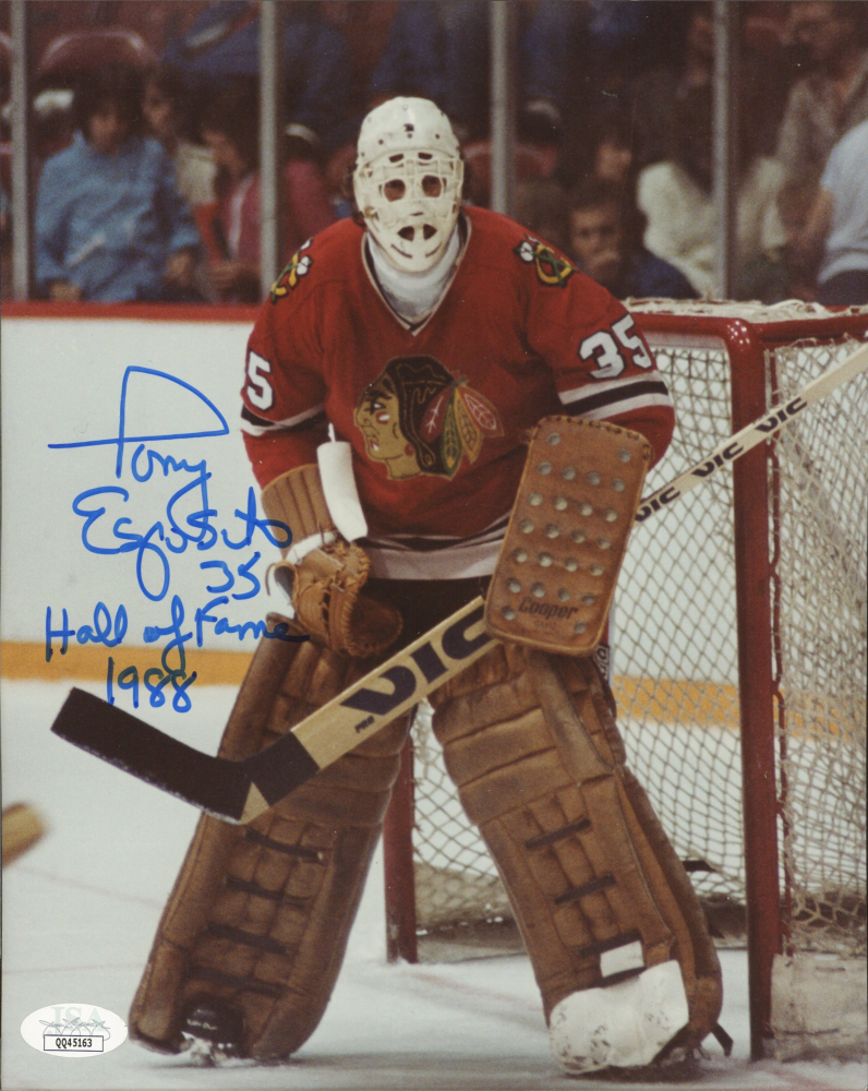 Tony Esposito Signed Blackhawks 8x10 Photo Inscribed "Hall of Fame 1988 ...