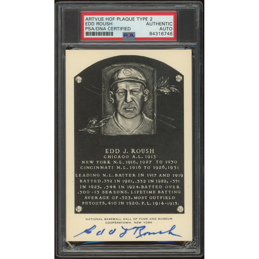 Edd Roush Signed Hall of Fame Plaque Postcard (PSA Encapsulated ...