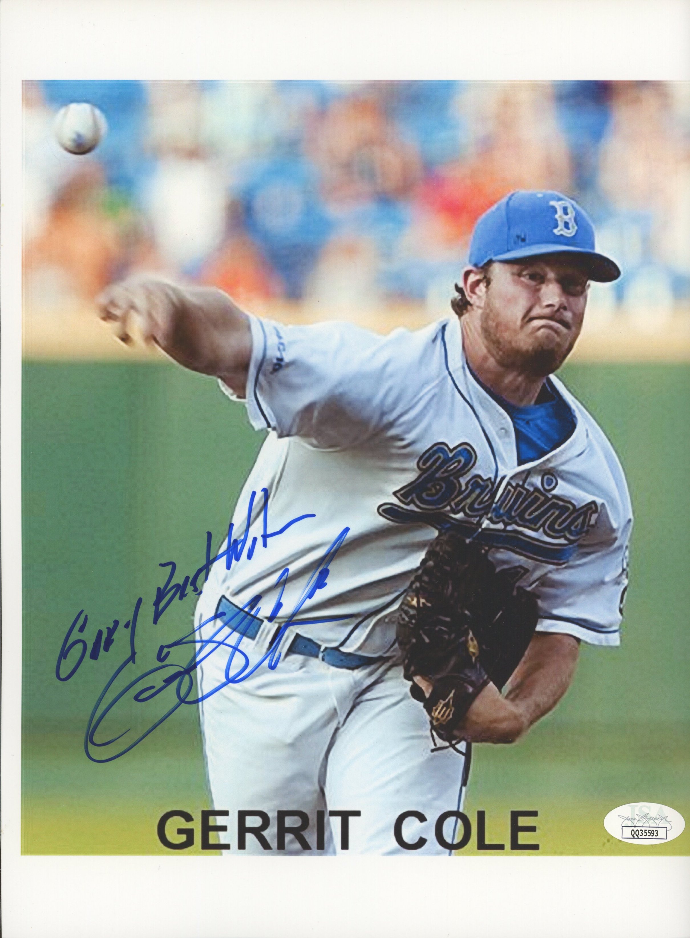 Gerrit Cole Signed Bruins 8x10 Photo Inscribed "Best Wishes" (JSA COA ...