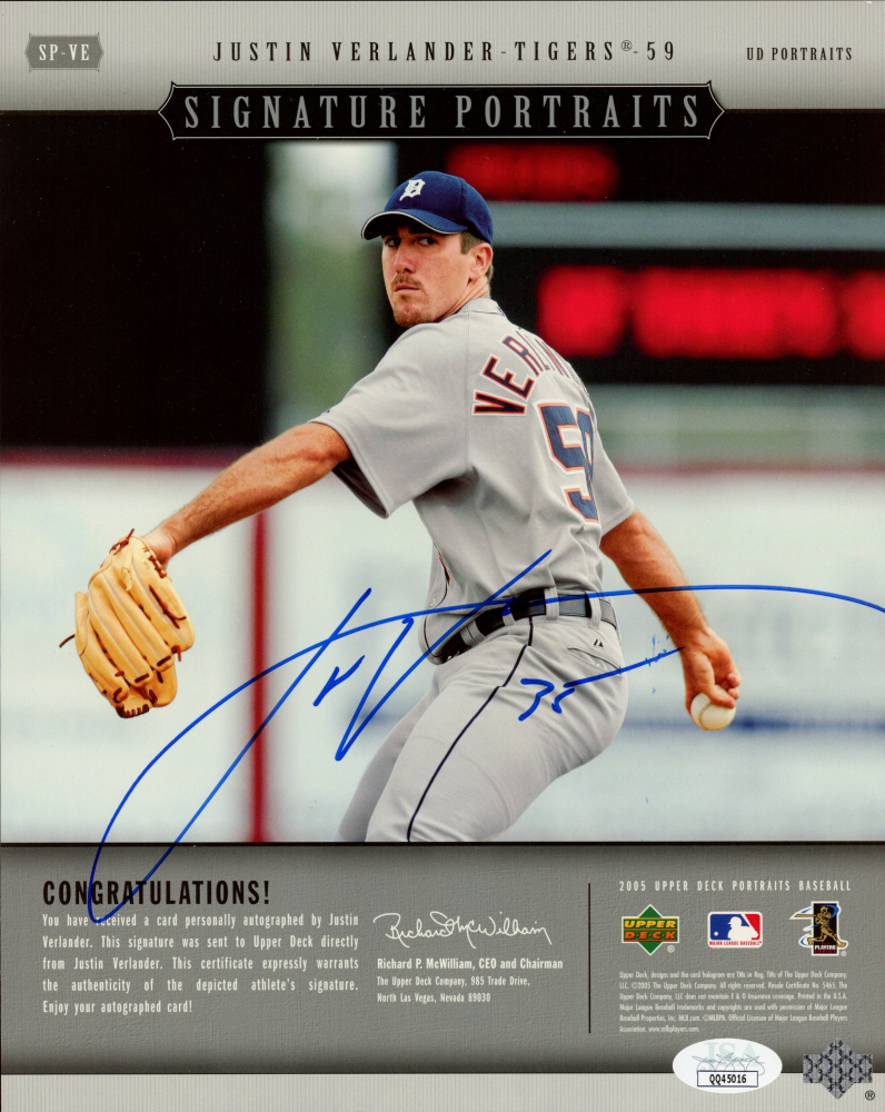 Justin Verlander Signed 2005 UD Portraits Signature Portraits Auto 8x10 ...