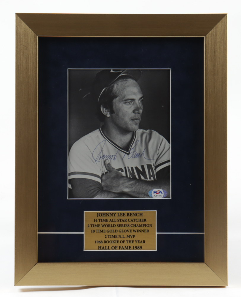 Johnny Bench Signed Reds 11x14 Custom Framed Photo Display (PSA COA ...
